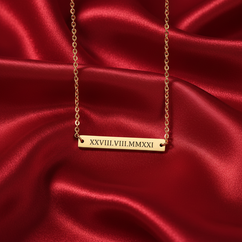 Personalized Roman Numeral Bar Necklace – Custom Date Engraved Horizon ...